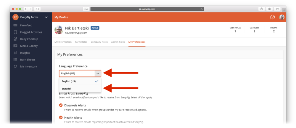 Changing your language preference